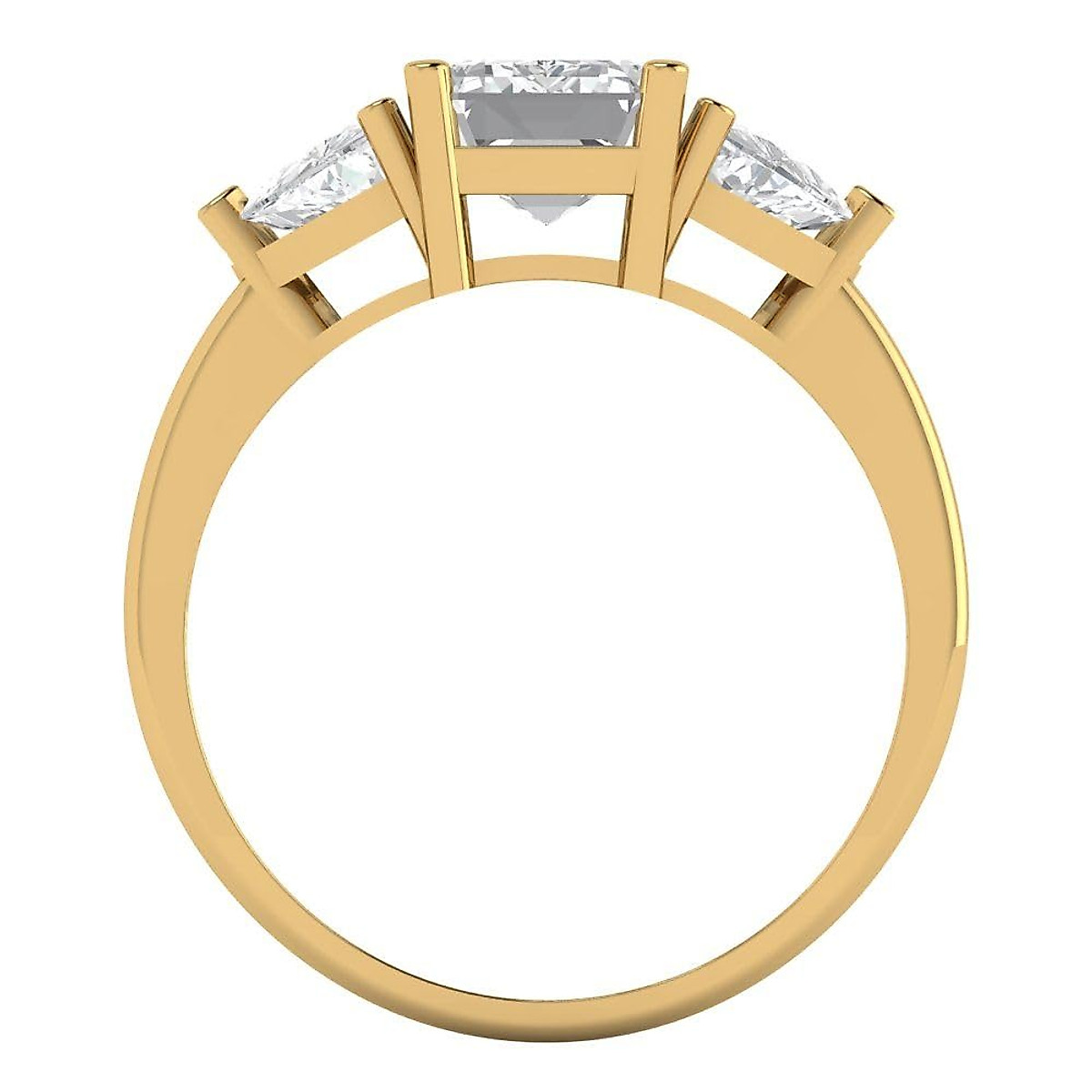 2.82Ct Brilliant Emerald Cut Clear Simulated Diamond 14K Yellow Gold Three Stone Engagement Bridal Anniversary Ring Size 4.5