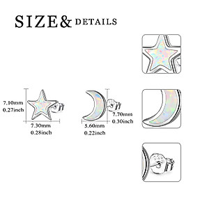 Cuoka Moon and Star Earrings 925 Sterling Silver Opal Star Moon Stud Earrings,Opal Celestial Star Earrings Jewelry for Women Daughter