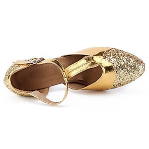 Honeystore Women's Glitter Sequin Mary Jane Latin Ballroom Dance Shoes 1920s Prom Salsa Performance Gold 9.5 B(M) US