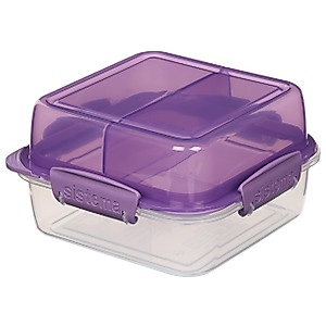 Sistema 1.24L Lunch Stack Square to Go Assorted Colours, Polypropylene, 1.24 Litre