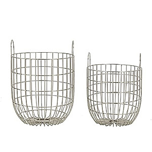 Deco 79 Metal Round Storage Basket with Handles, Set of 2 17", 14"H, Silver