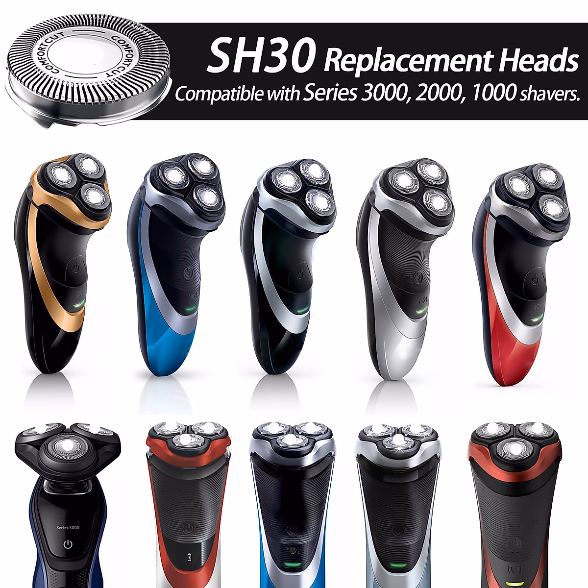 SUPERNB Series 3000 2000 1000 Electric Shaver Replacement Heads, SH30 Replacement Blades for S738 S1150, S1015, S1100, S1560..6 Pack