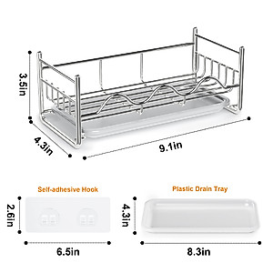 KOYLIM Sink Caddy Sponge Holder - Stainless Steel Kitchen Sink Organizer with Removable Drain Tray - Brush and Dish Soap Dispenser Storage Rack for Kitchen Counter (Silver)