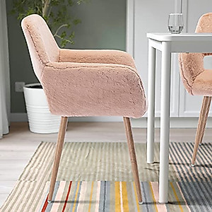 Desk Chair Faux Fur Desk Chair No Wheels Dining Chairs - Fluffy Desk Chair Upholstered Desk Chair Modern Dining Room Chairs, Furry Desk Chair Accent Chair for Bedroom, Armrest Desk Chair for Living