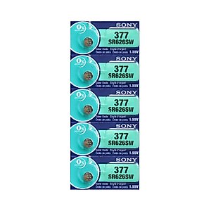 Sony Battery 377 (SR626SW) Silver Oxide 1.55V (5 Batteries Per Pack)