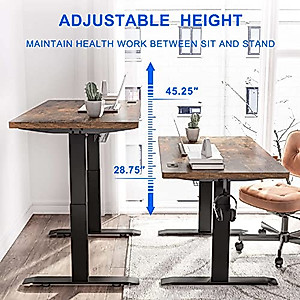 WULEITEX Dual Motor Standing Desk, 48 x 24 Inches Adjustable Height Desk, Stand up Desk, Sit Stand Home Office Desk with Splice Board/Black Frame/Rust Brown