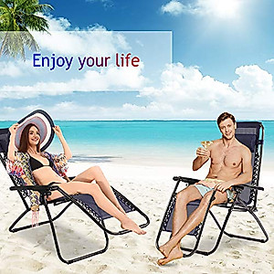 Zero Gravity Chair Patio Lounge Recliners Set of 2 Adjustable Lounge Outdoor Chairs with Pillows for Backyard, Poolside, Garden, Pool, Beach, Lawn, Deck,Yard - Blue