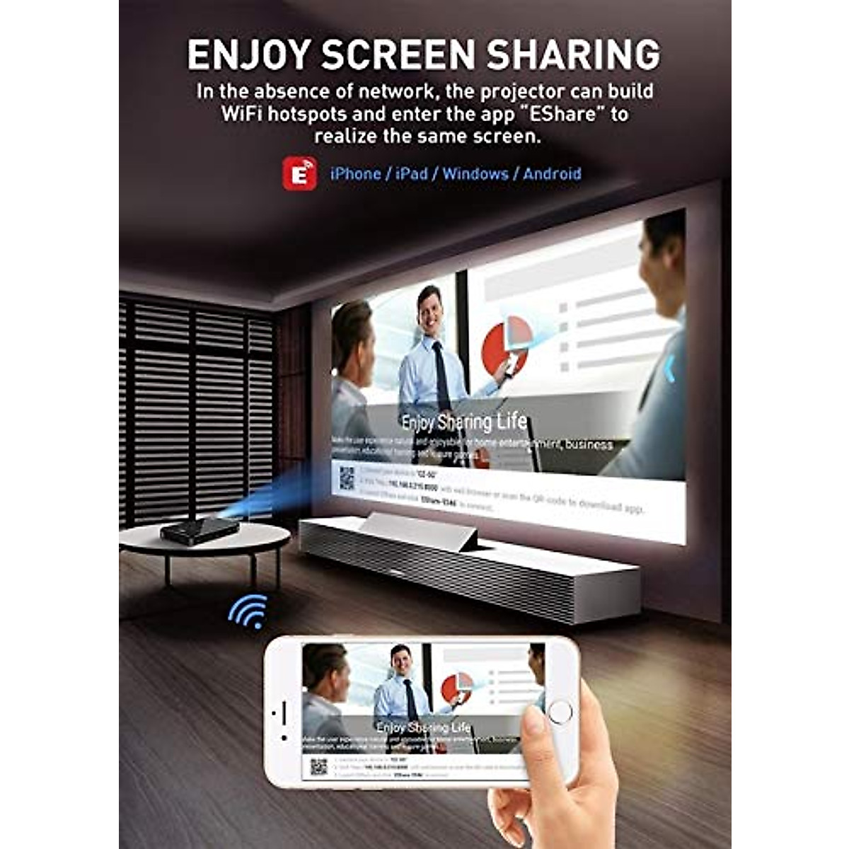 New 3D 4K Smart Mobile DLP Projector WiFi Bluetooth 1080P 8G Home Theater Cinema Mini Projector