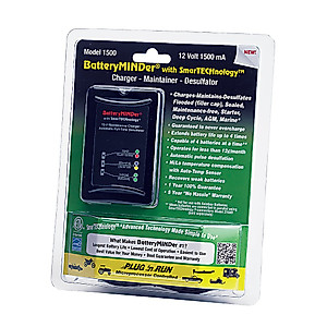 BatteryMINDer 1500: 12 Volt-1.5 AMP Battery Charger, Battery Maintainer, and Battery Desulfator with SmartTECHnology - Designed for Cars, Trucks, Boats, Motorcycles, Snowmobiles, Jet Skis, Golf Carts