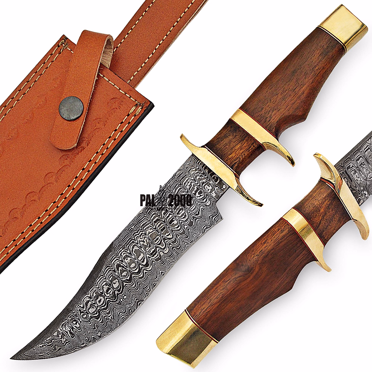 BOW-9904 Handmade Damascus Steel Fixed Blade Hunting Knife Rose wood Handle with Sheat