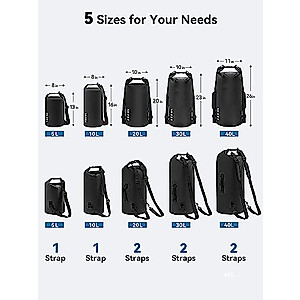 HEETA Waterproof Dry Bag for Women Men (Upgraded Version), Roll Top Lightweight Dry Storage Bag Backpack with Emergency Whistle for Travel, Swimming, Boating, Kayaking, Camping, Beach (Black, 5L)