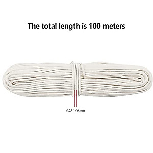 JOIKIT 1/4 Inch 328 Feet White Natural Cotton Rope, Clothesline Rope, All Purpose Braided Cord for DIY Craft Projects, Rope Basket, Potted Plants and Hanging Laundry