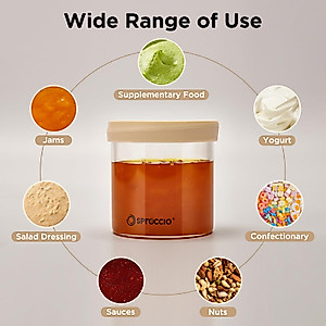 Spreccio Glass Food Jars - Airtight Dressing Containers with Lids, Perfect for Sauces, Overnight Oats, and Baby Food Storage, Small Glass Jars with Lids, 10oz Pack of 4