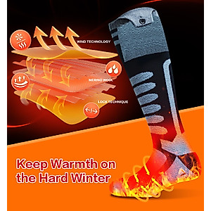 YAHAVA Electric Heated Socks for Men Women 5000mAh Rechargeable Battery Heated Socks with APP Remote Control Washable Feet Warmer Socks for Winter Hunting-Black