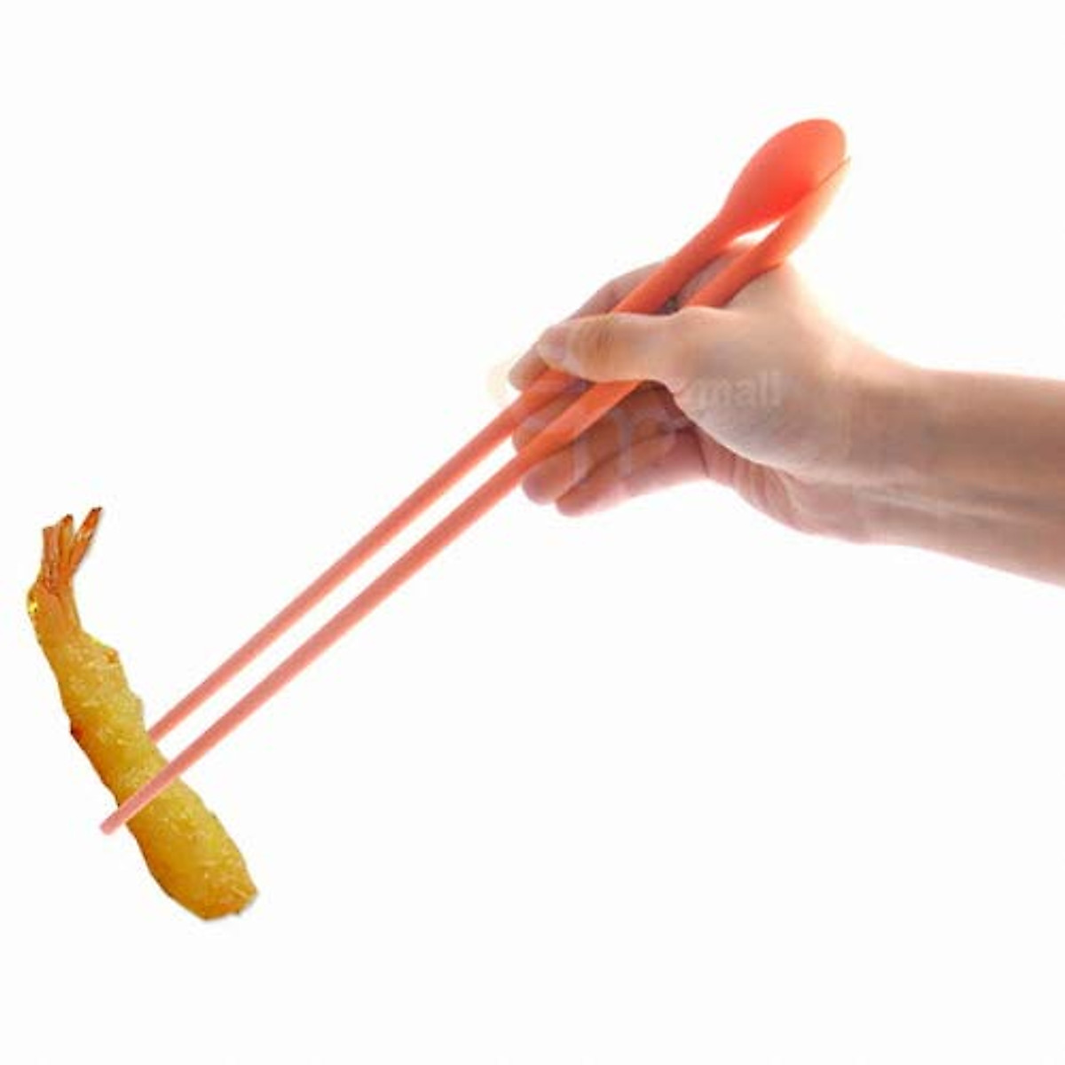 Silicone Cooking Chopsticks with Spoon and Band | 12in (30.5cm) | Stainless Steel Reinforced | Safe Frying, Hot Pot | Made in Korea (Red)