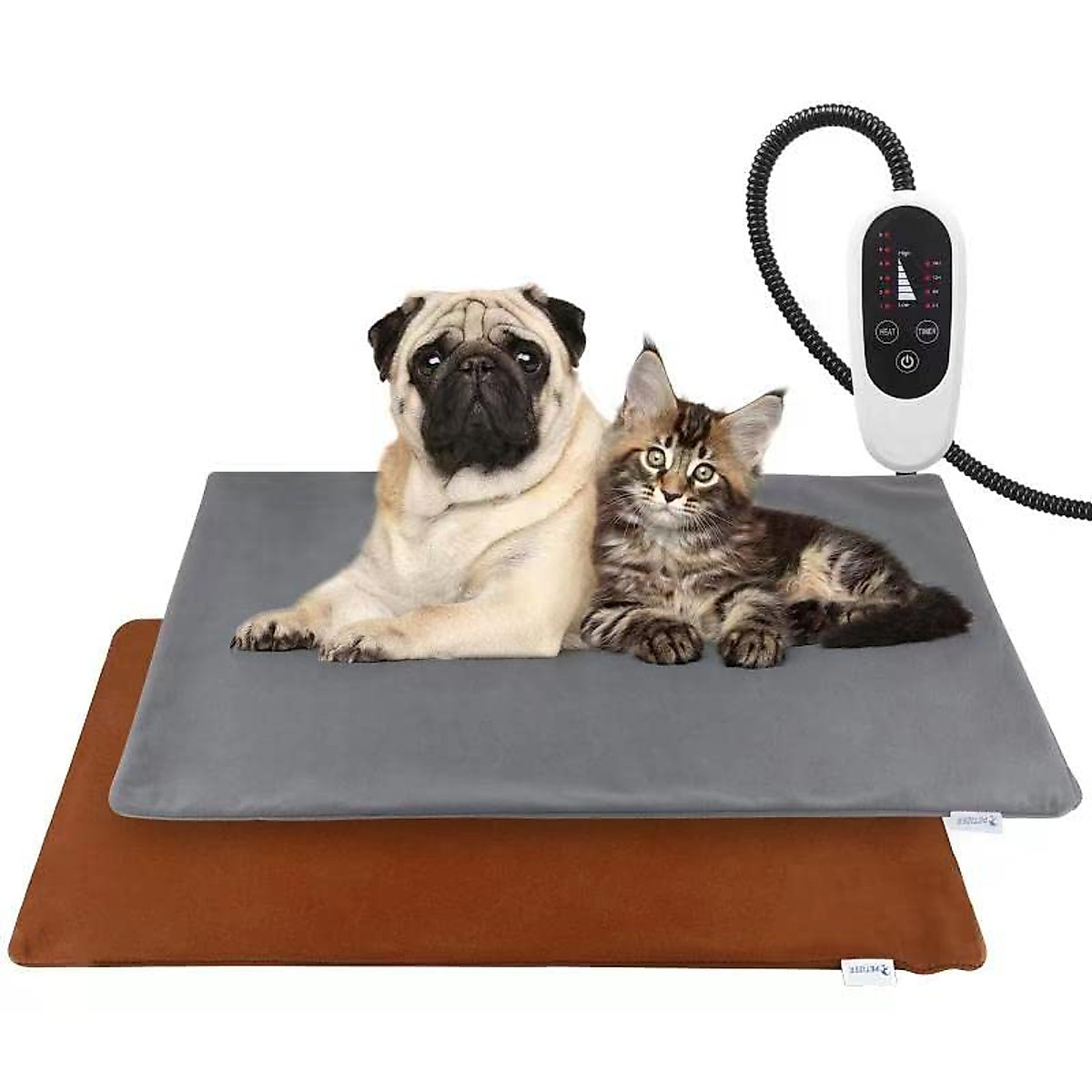 petizer Pet Heating Pad with 2 Removable Covers, 28" L 16" W Dog Heated Mat with Timer, 6 Level Adjustable Temperature Setting, Chew Resistant Cord, for Cats Dogs Puppy Indoor