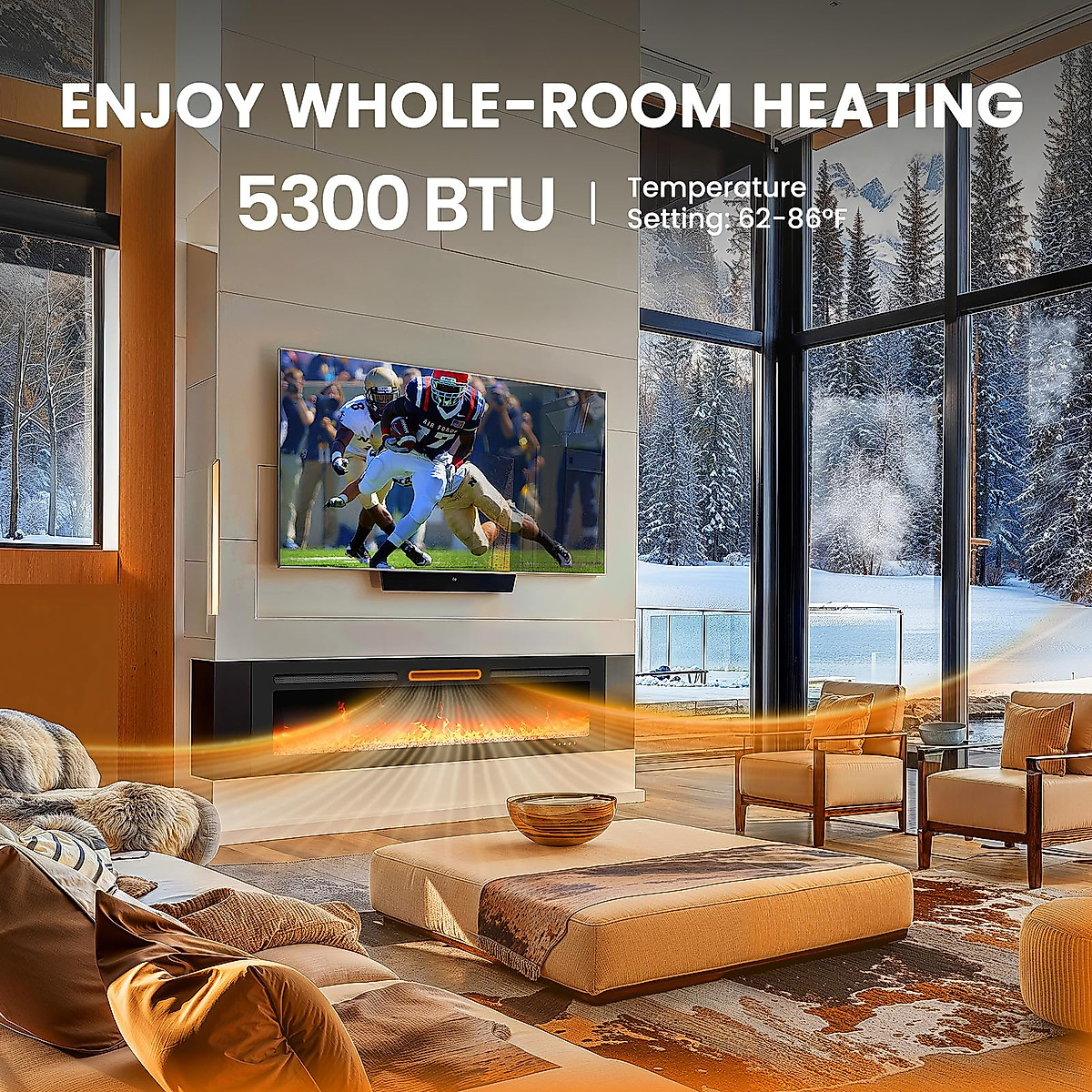 Silonn 60″ Electric Fireplace Heater with App & Remote Control, 5300 BTU Heat Output, Ultra-Slim Wall-Mounted or Recessed Electric Fireplace Inserts with Timer, 20 Flame Colors, SLELF02B-60