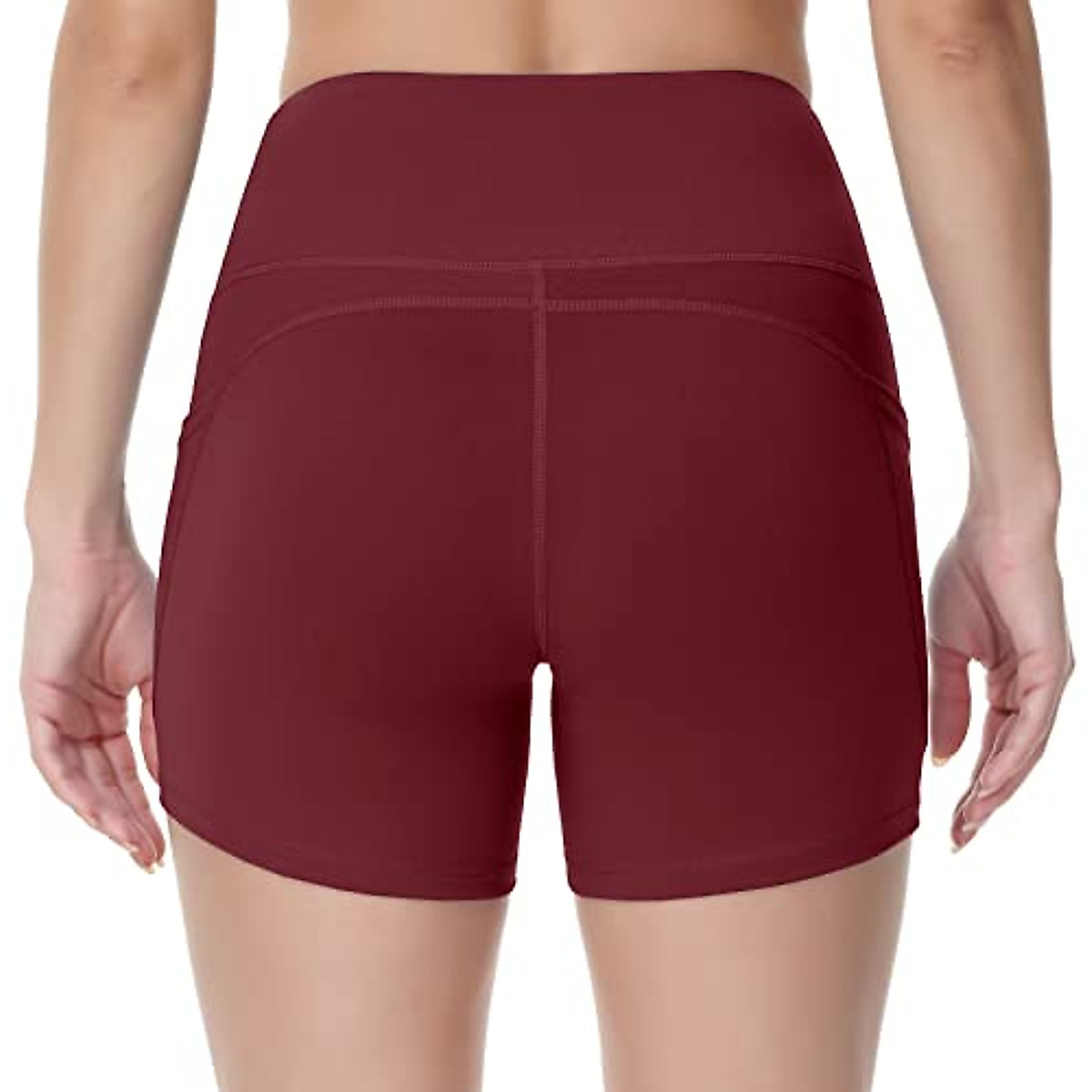 Dragon Fit High Waist Yoga Shorts for Women with 2 Side Pockets Tummy Control Running Home Workout Shorts (Large, Wine Red)