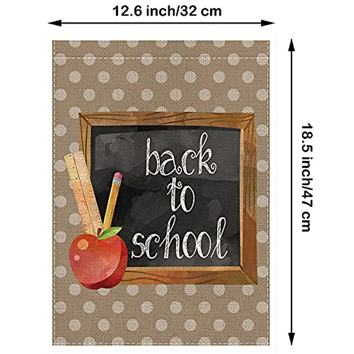 Polka Dot Garden Flag Back to School Chalkboard Apple 12.5 x 18 Inch Burlap Vertical Double Sided Outdoor Decorations Party Deco