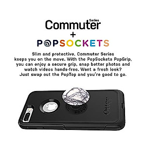 OtterBox COMMUTER SERIES Case for iPhone 8 PLUS & iPhone 7 PLUS (ONLY) – (BLACK) + PopSockets PopGrip – (DOVE WHITE MARBLE)