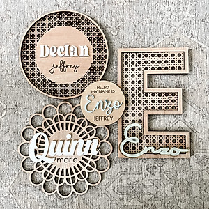 Custom Boho Wood & Acrylic Personalized Name Sign, 3D Layered Handmade Rattan Wall Decor for Nursery or Child's Bedroom - Gift for Baby Shower, Newborn, Girl or Boy's Birthday