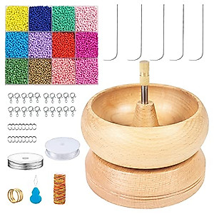 Bead Spinner Bowl with 5 Beading Needles, Spin Beading Bowl for Jewelry Making, Waist Bead Spinner with Seed Bead Kit, Stringing Bead Loader Holder