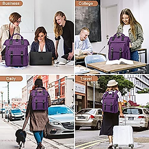 LOVEVOOK Laptop Backpack for Women Teacher Doctor Nurse Bags Work Backpack Purse Business Computer Bag, College Backpack Daypack, Anti-theft Travel Backpack with USB Charging Port, Dark Purple