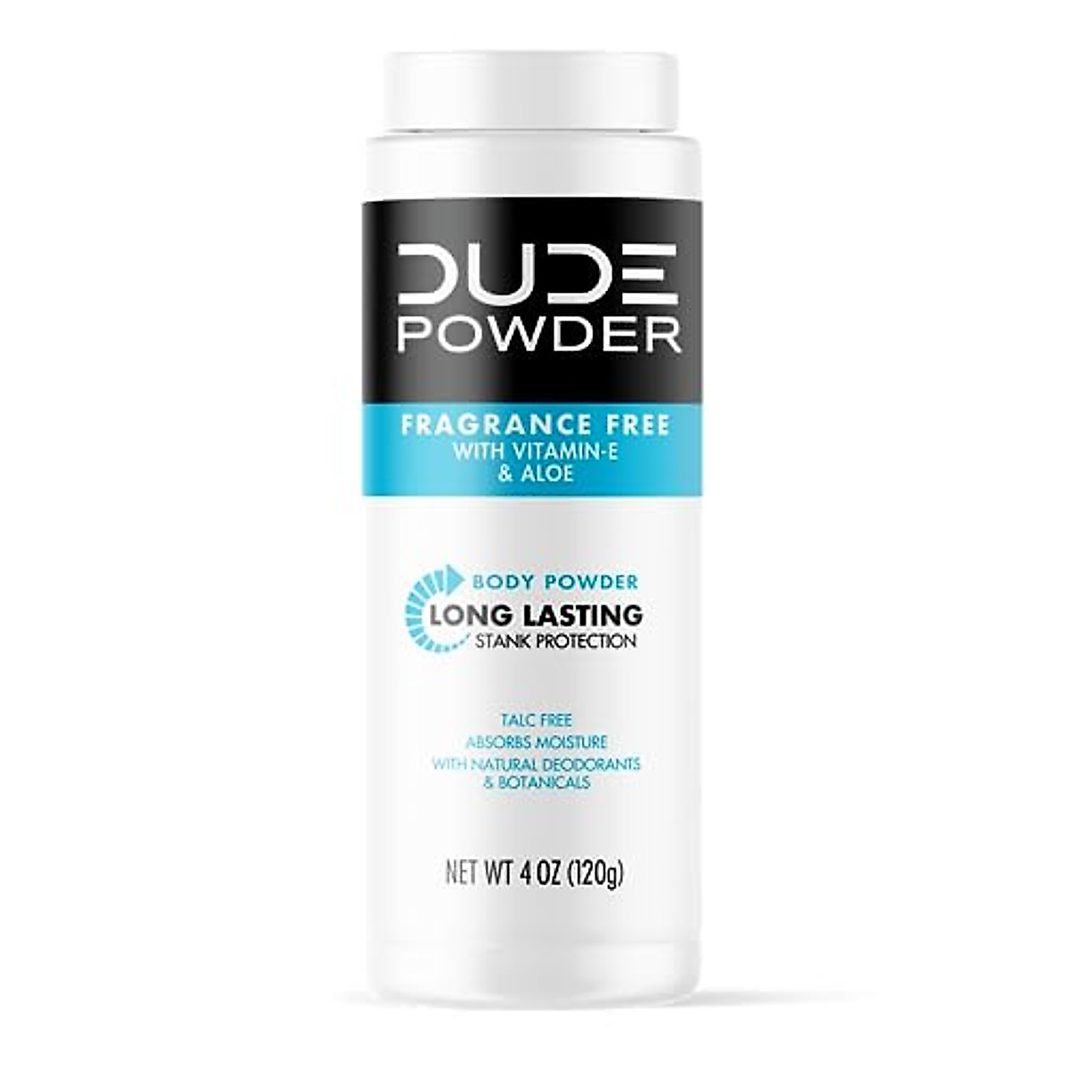 DUDE Body Powder - Fragrance Free 4 Ounce Bottle Natural Deodorizers With Chamomile & Aloe, Talc Free Formula, Corn-Starch Based Daily Post-Shower Deodorizing Powder for Men