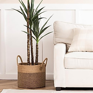 joybest Woven Storage Basket with Handle, Wicker Basket for Organizing, Jute Basket for Plant, Boho Decorative Basket For Blanket Toy Shoes Clothes 14x12 Inches