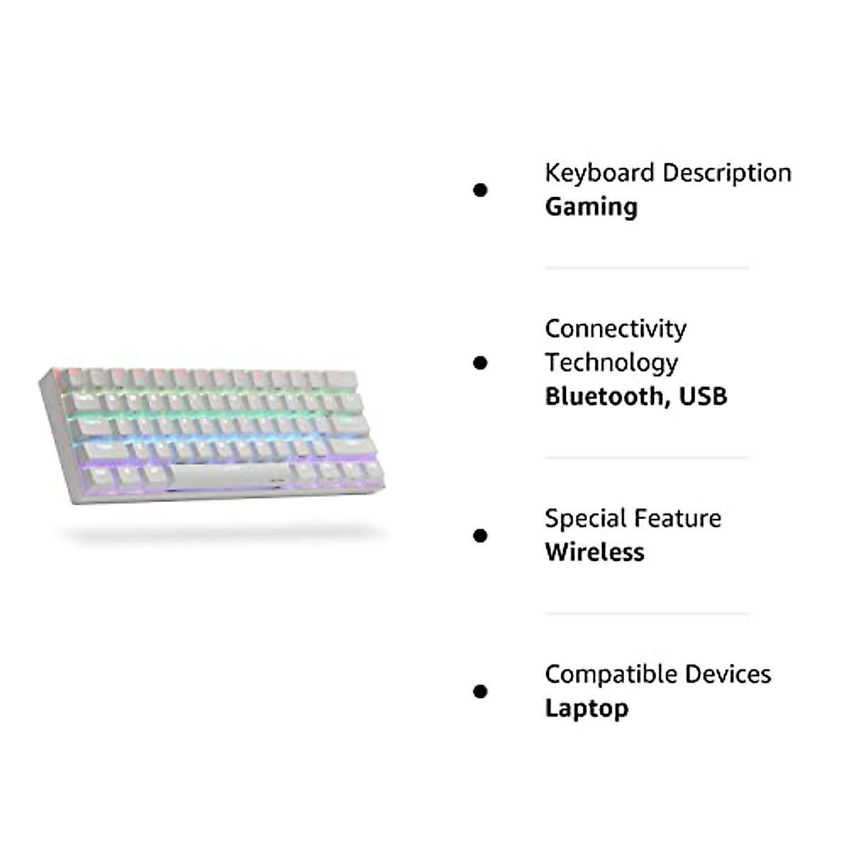 Anne PRO 2D, 60% Wired/Wireless Mechanical Keyboard (Gateron Brown Switch/White Case) - Full Keys Programmable - True RGB Backlit - Tap Arrow Keys - Double Shot PBT Keycaps - NKRO - 1900mAh Battery