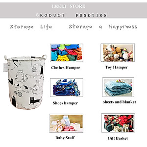 LEELI Laundry Hamper with Handles Collapsible Canvas Laundry Basket,Waterproof Storage Basket Home Organizer for Nursery,Clothes,Toys,Baby Hamper19.7×15.7(kitty)