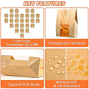 AZLTC 25 Pcs Brown Paper Bread Bags with Window, 50% Thicker, 13.7x8.3x3.7in, Disposable, Paper with Plastic Window, Perfect for Homemade Bread, Sourdough, Sandwiches & Snacks