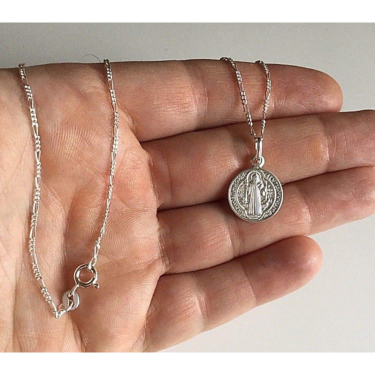 925 STERLING SILVER SAINT BENEDICT NECKLACE 18" LONG 24X15mm / 925 PLATA ESTERLINA CADENA DE SAN BENITO 18" LARGO