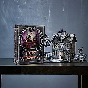Halloween Decorations Snow Globe, Witch Swirling Glitter Book with Warm White LED, 3 AA Battery Operated & USB Powered, Halloween Holiday Party Gifts and Decorations