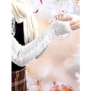 Bememo 3 Pairs Arm Warmers Long Fingerless Gloves Knit Wrist Warmers with Thumb Hole Open Finger Arm Socks for Women Adult(Black, White, Dark Gray)