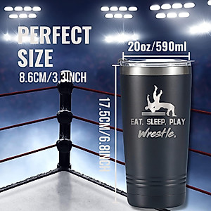 Onebttl Wrestling Gifts, Eat Sleep Play Wrestle, Wrestler Gifts for Men, Teen Boys, Appreciation Gift for Coaches, Juegos de Lucha libre, 20oz Stainless Steel Tumbler, Black