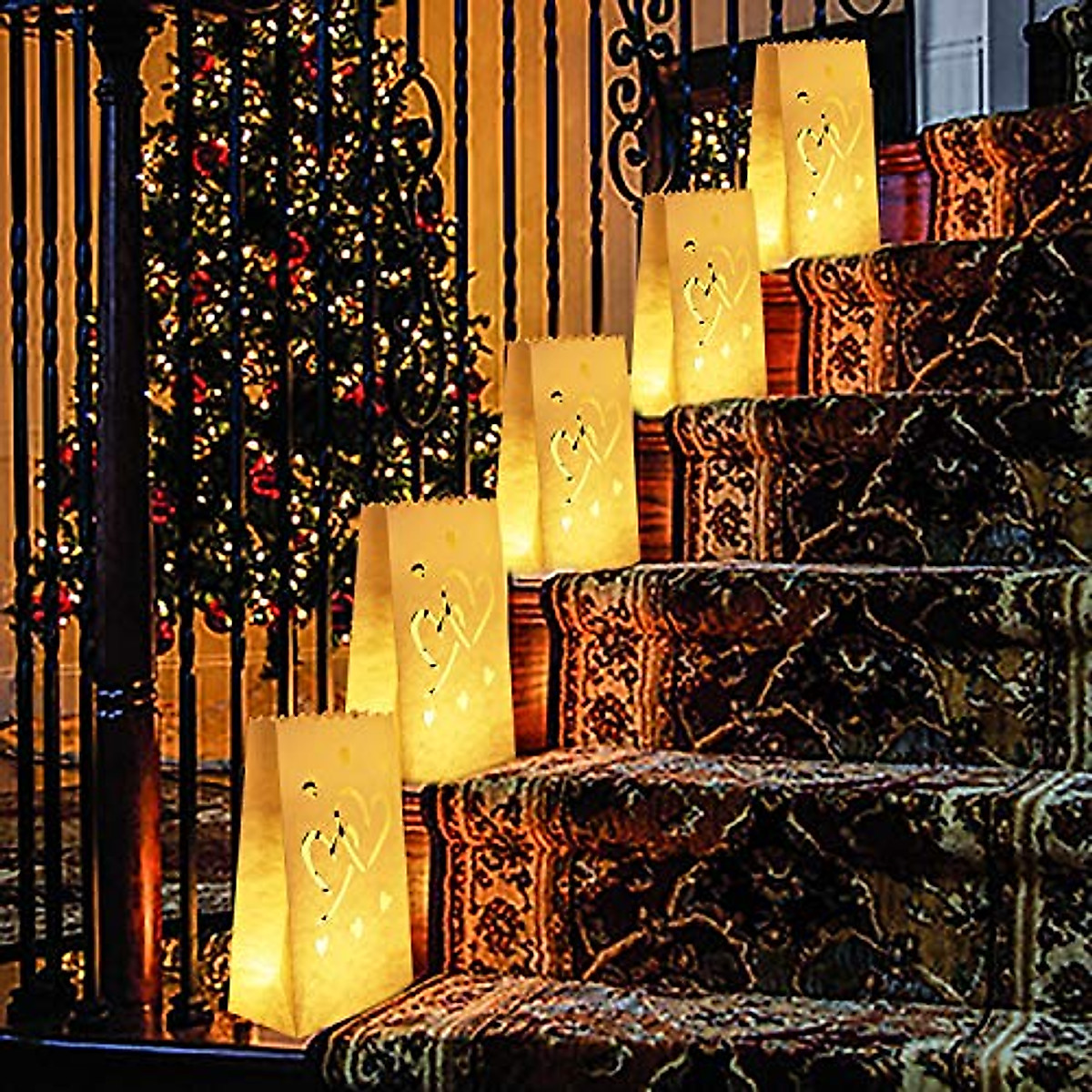 Homemory 50 PCS White Luminary Bags with Hearts, Flame Resistant Candle Bags, Tea Light Luminaries for Wedding, Valentine's Day, Halloween, Thanksgiving, Christmas, Party