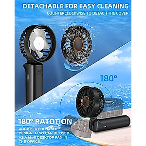 Hssio Portable Handheld Fan, Mini Desk Fan Foldable 2000mAh, 180° Ratotion, 3 Speeds, Ultra Quite, Up to 8H Long Use Time, Small Personal Cooling Fans Makeup Eyelash Fan for Women Girl