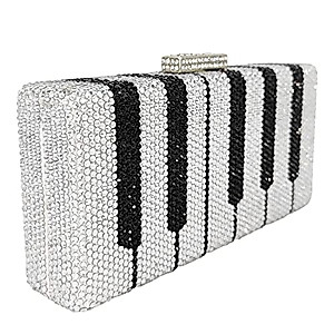 Boutique De FGG, Piano Keyboard Women Crystal Clutch Bag Evening Handbags, Wedding Party Rhinestone Purses