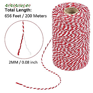 Tenn Well Red and White Twine, 656 Feet 200m Cotton Bakers Twine Perfect for Baking, Butchers, Crafts and Christmas Gift Wrapping