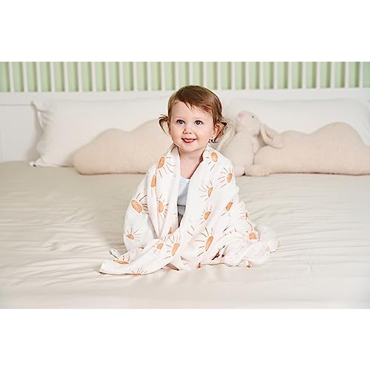 LAT 3 Pack Muslin Swaddle Blankets,Soft Bamboo Cotton Breathable Wraps for Baby,Large 43 x 59 inches,Unisex for Boys & Girls Newborn,Infant Shower and Wearable Swaddling Set(Sun Flowers)