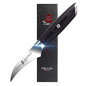TUO Bird Beak Paring knife - 2.75" Peeling Knife Fruit Knife - German Stainless Steel Peeling Paring Knife - Tourne Knife with Pakkawood Handle - FALCON SERIES with Gift Box