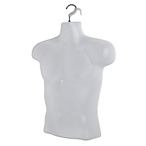 SSWBasics Male Molded Shatterproof Frosted Hanging Shirt Form with Hook - Fits Men's Sizes