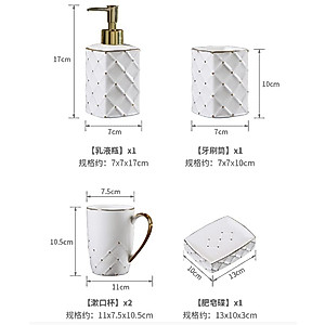 WYKDD Bone China Bathroom Five-Piece Set Bathroom Supplies Toilet Ceramic Brushing Cup Mouthwash Cup Washing Set