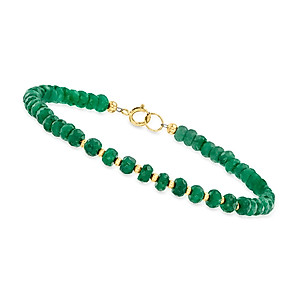 Canaria 20.00 ct. t.w. Emerald Bead Bracelet in 10kt Yellow Gold. 7 inches