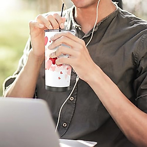 QWEUIOP 20oz Insulated Travel Coffee Mug Heart Pattern Stainless Steel Tumbler with Lid Double Wall Vacuum Coffee Cup For Hot and Cold Drinks14489