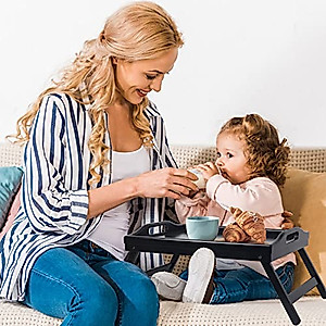 Artmeer Bed Tray Table with Foldable Legs,Bamboo Breakfast Tray with Handles Ideal for Sofa, Bed, Eating,Working,Used As Laptop Desk Snack Tray 2 Pack Black