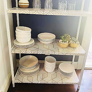 White and Gold Geometry Stripped Hexagon Peel and Stick Contact Paper self Adhesive Wallpaper Removable Vinyl Film Decorative Shelf Drawer Liner Sticker 118 inch x17.7 inch