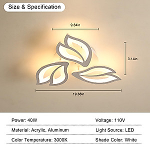 Goeco LED Ceiling Light, Acrylic Modern Ceiling Light, 3 Heads White Flower Flush Mount Ceiling Light Fixture 3000K Warm Light for Bedroom, Kitchen, Living Room, Dining Room