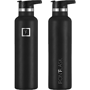 IRON °FLASK Sports Water Bottle - 24 Oz - 3 Lids (Narrow Spout Lid) Leak Proof, Durable Vacuum Insulated Stainless Steel - Hot & Cold Double Walled Insulated Thermos - Mothers Day Gifts